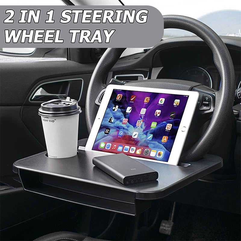 2 in 1 Multipurpose Car Steering Wheel Food Laptop Tray & Seat Gap Fil