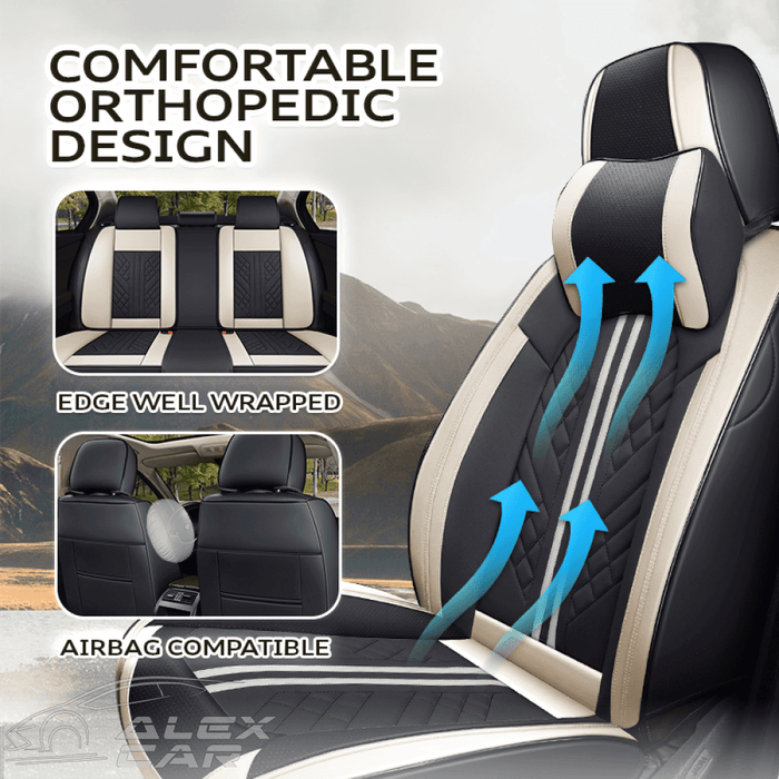 ZETAS 2024 Full Set Car Seat Covers – Waterproof Leather, Universal Fit ...
